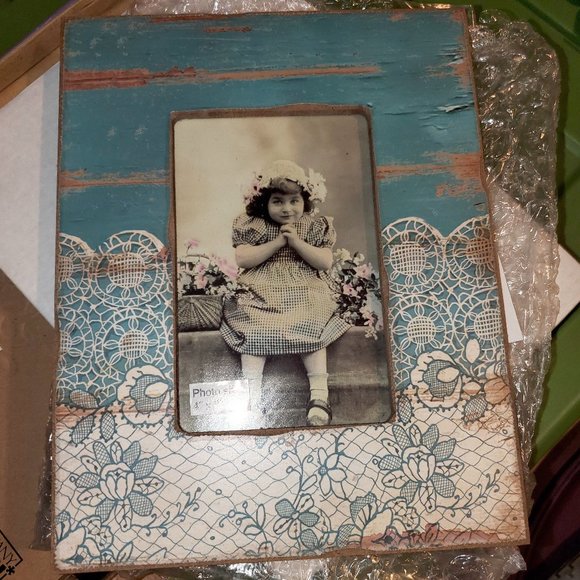 GANZ | Accents | Ganz Vintage Blue Distressed Wood Lace Design 4x6 ...